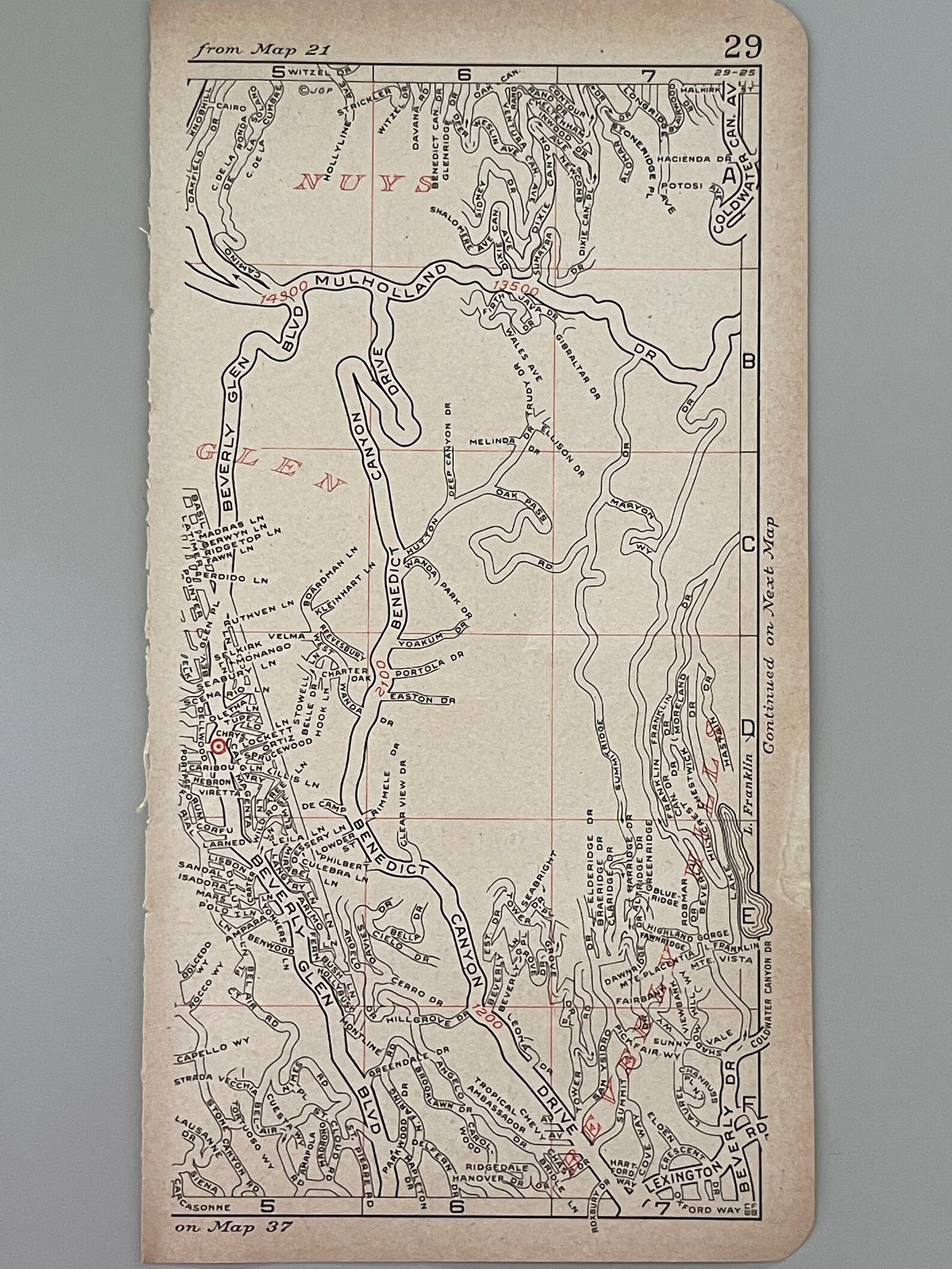 Vintage Beverly Glen, Beverly Hills, Van Nuys Map- Vintage Road Atlas ...