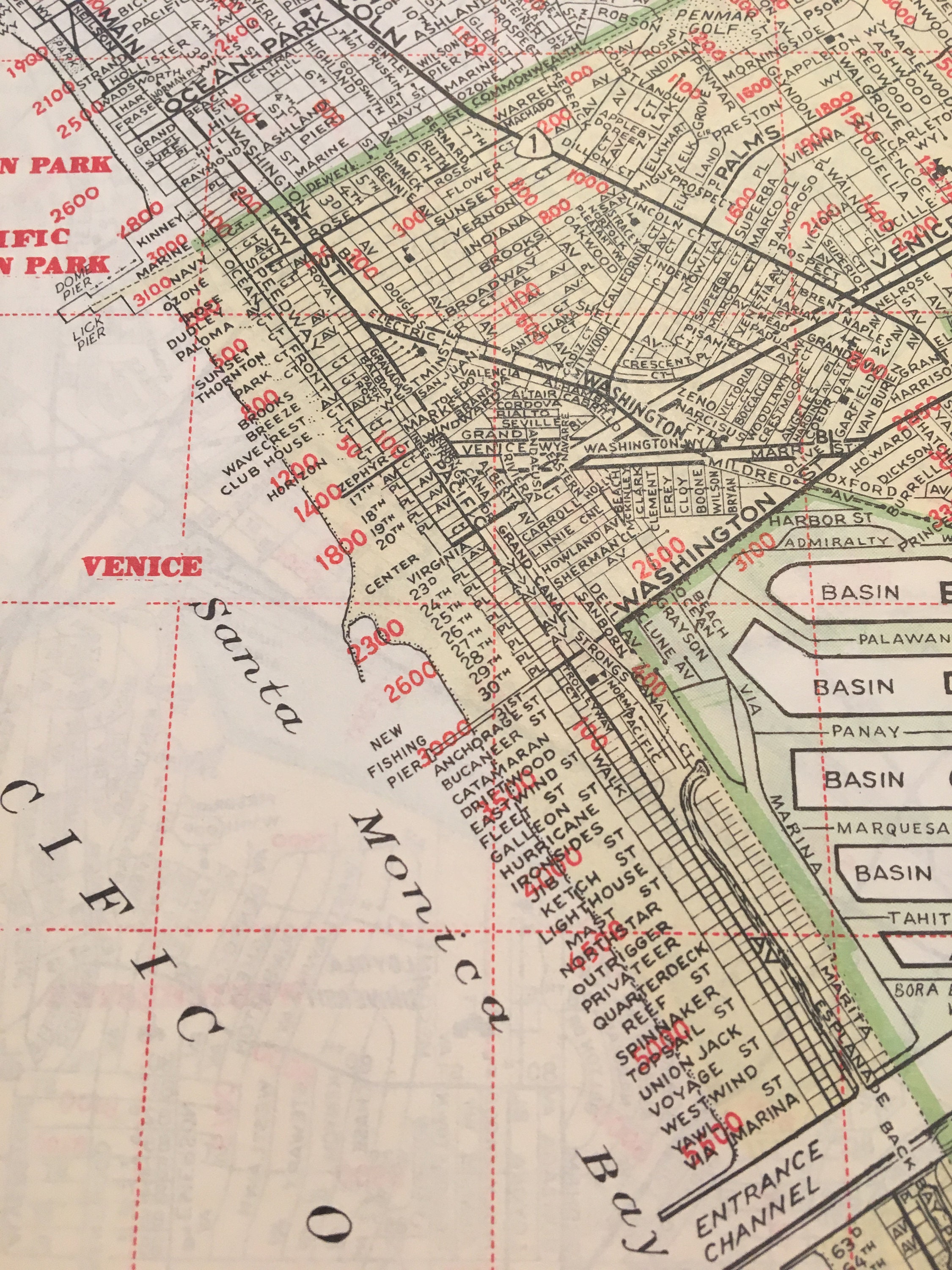 Vintage Santa Monica, Venice, Marina Del Ray, Playa Del Rey Map Vintage ...