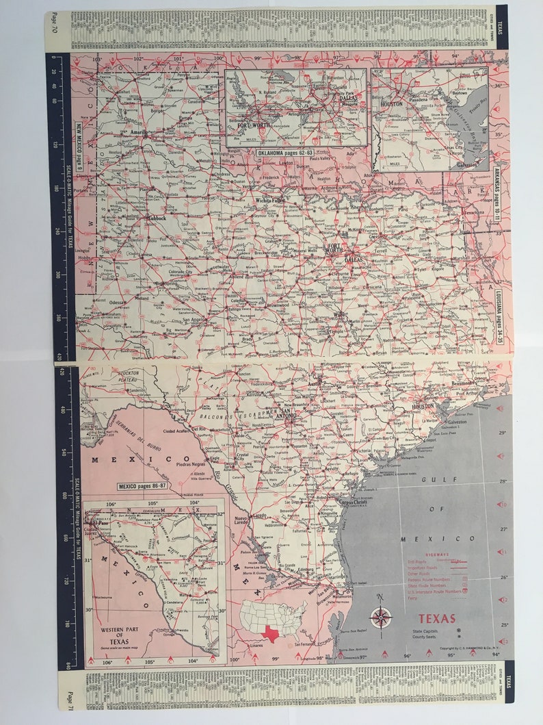 1960s Texas State Map Vintage Atlas - Etsy
