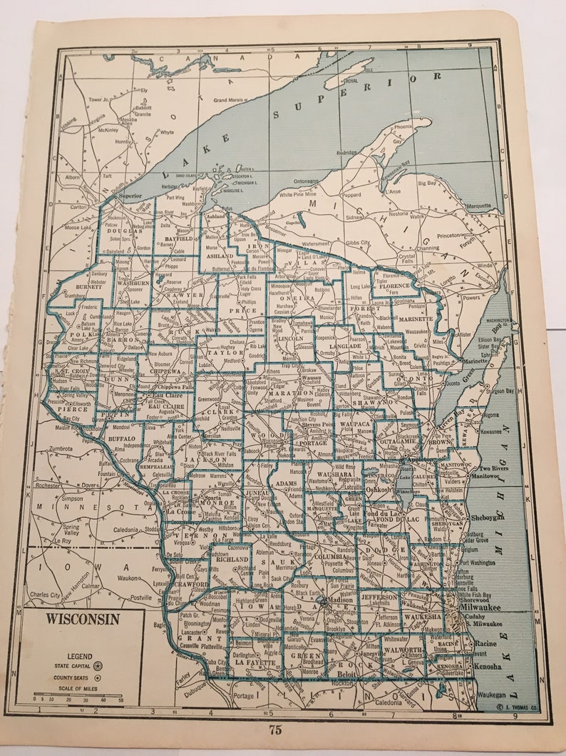 1930s Wisconsin Vintage Map - Etsy
