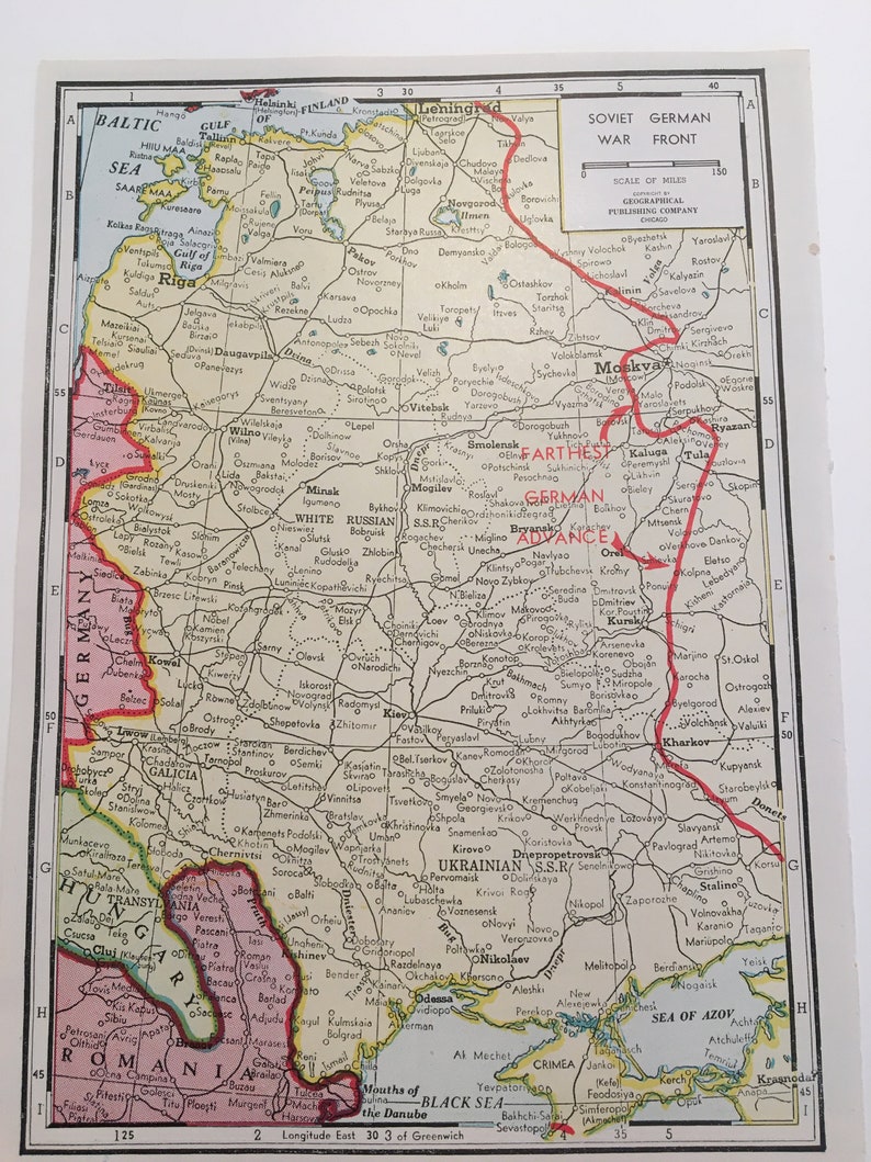 1940s Germany USSR WWII Map Vintage Atlas - Etsy