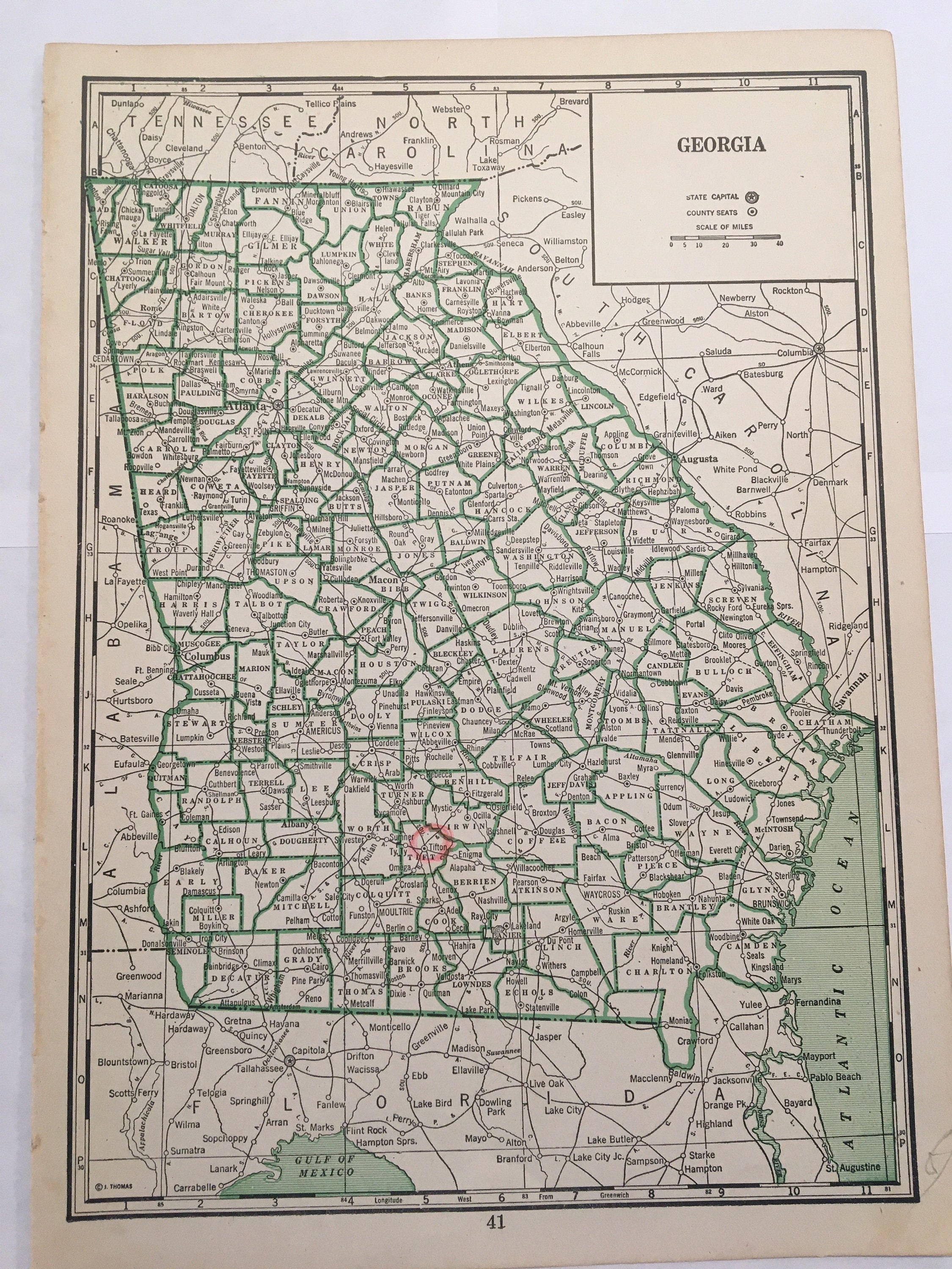 1930s Georgia Vintage Map United States of America - Etsy