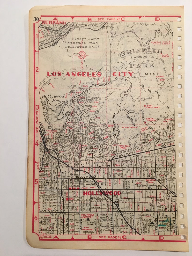 Vintage LA Map Hollywood Los Feliz Silverlake Atwater - Etsy