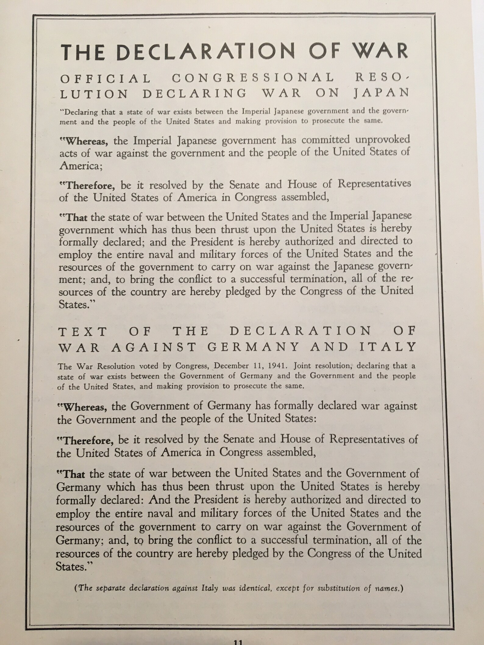 1940s WWII Declaration of War & Roosevelt's War Address | Etsy