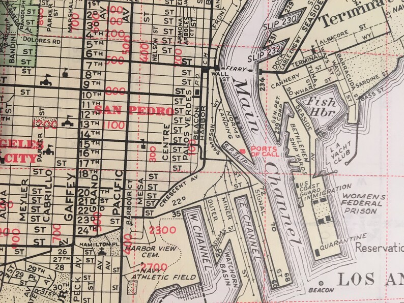 Vintage San Pedro & Port of Los Angeles Map- Vintage Road Atlas - Etsy