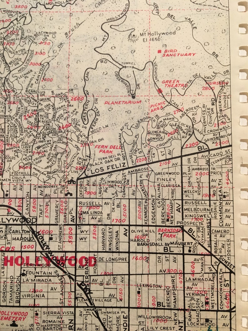 Vintage LA Map Hollywood Los Feliz Silverlake Atwater - Etsy