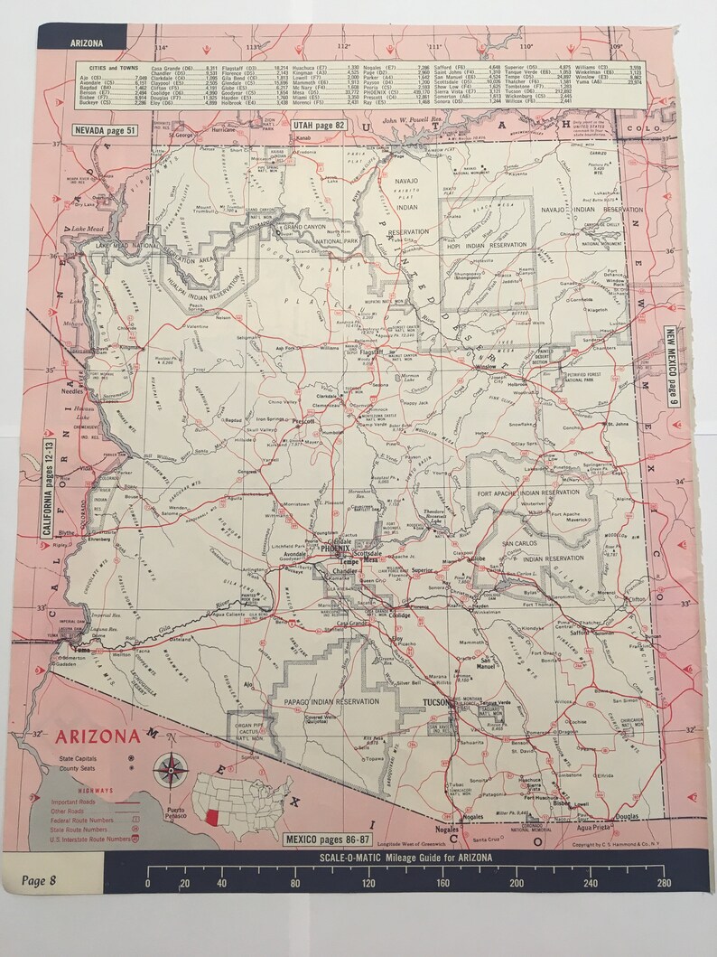 1960s Arizona State Map Vintage Atlas - Etsy