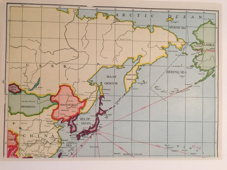 1940s WWII Pacific Theater Far East Battle Area Map Vintage | Etsy