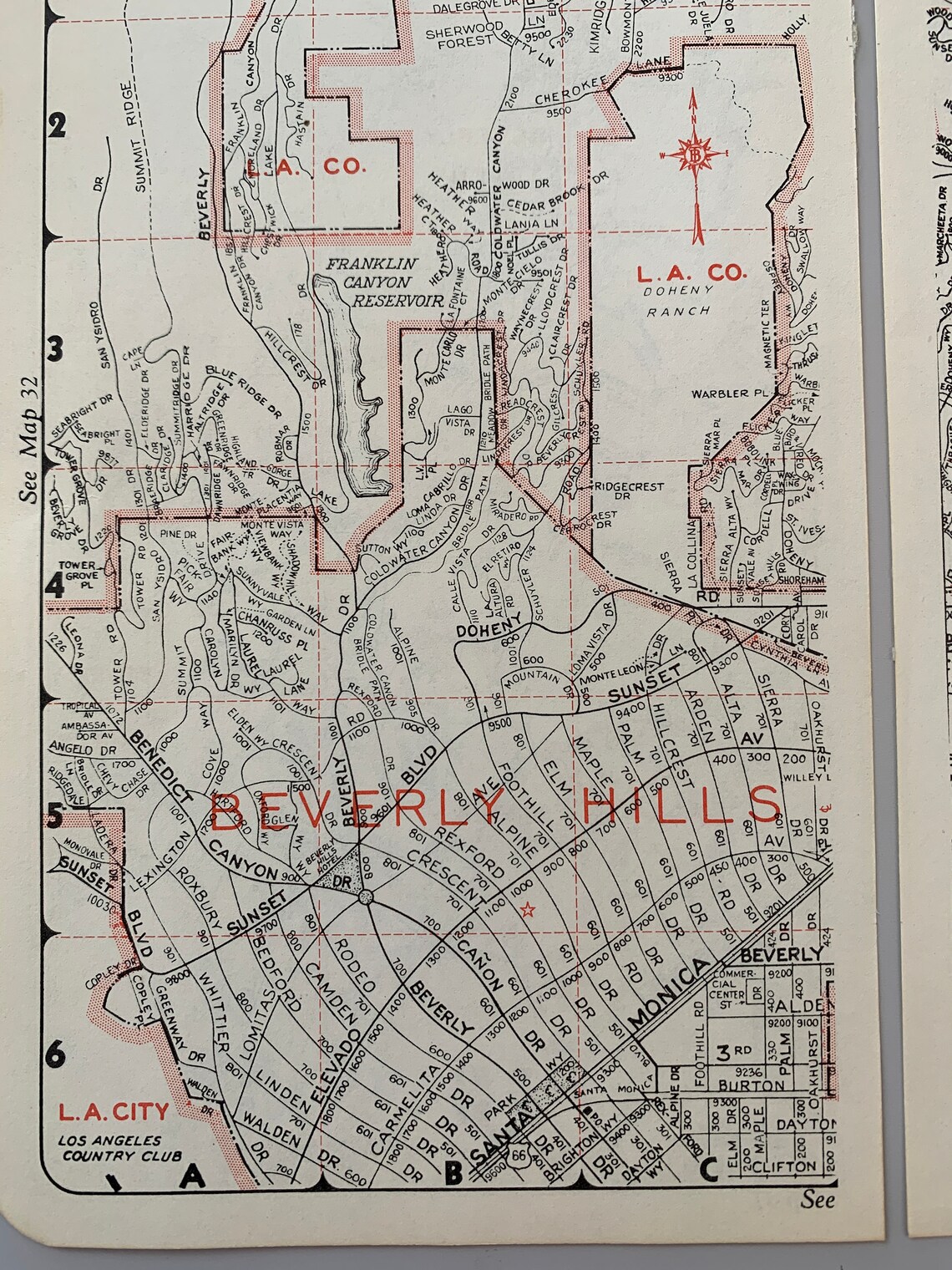 Vintage Beverly Hills West Hollywood and Los Angeles Map - Etsy