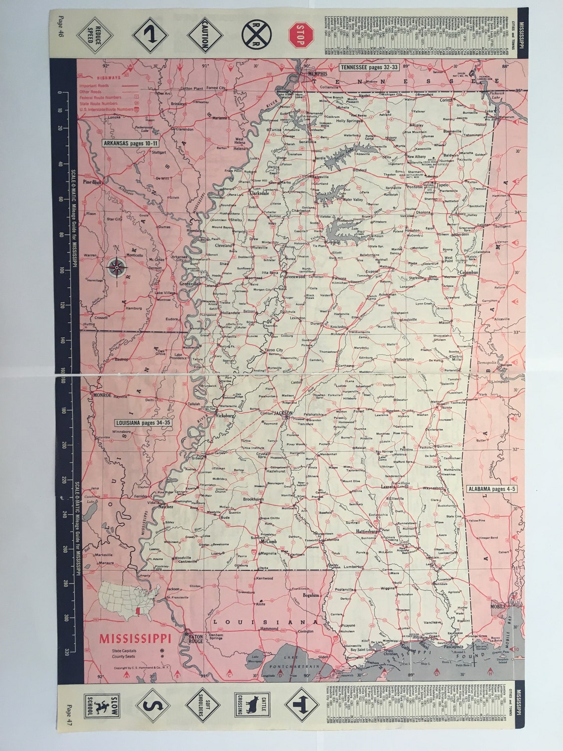 1960s Mississippi State Map- Vintage Atlas - Etsy