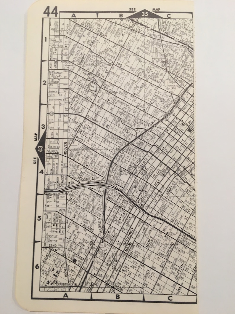 1960s Downtown LA Map Vintage Los Angeles Road Atlas - Etsy