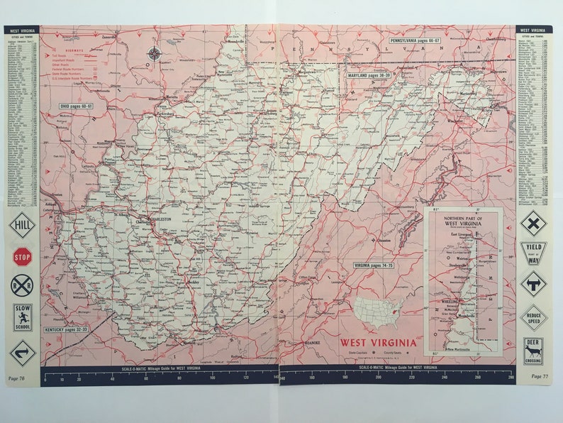 1960s West Virginia State Map Vintage Atlas USA - Etsy