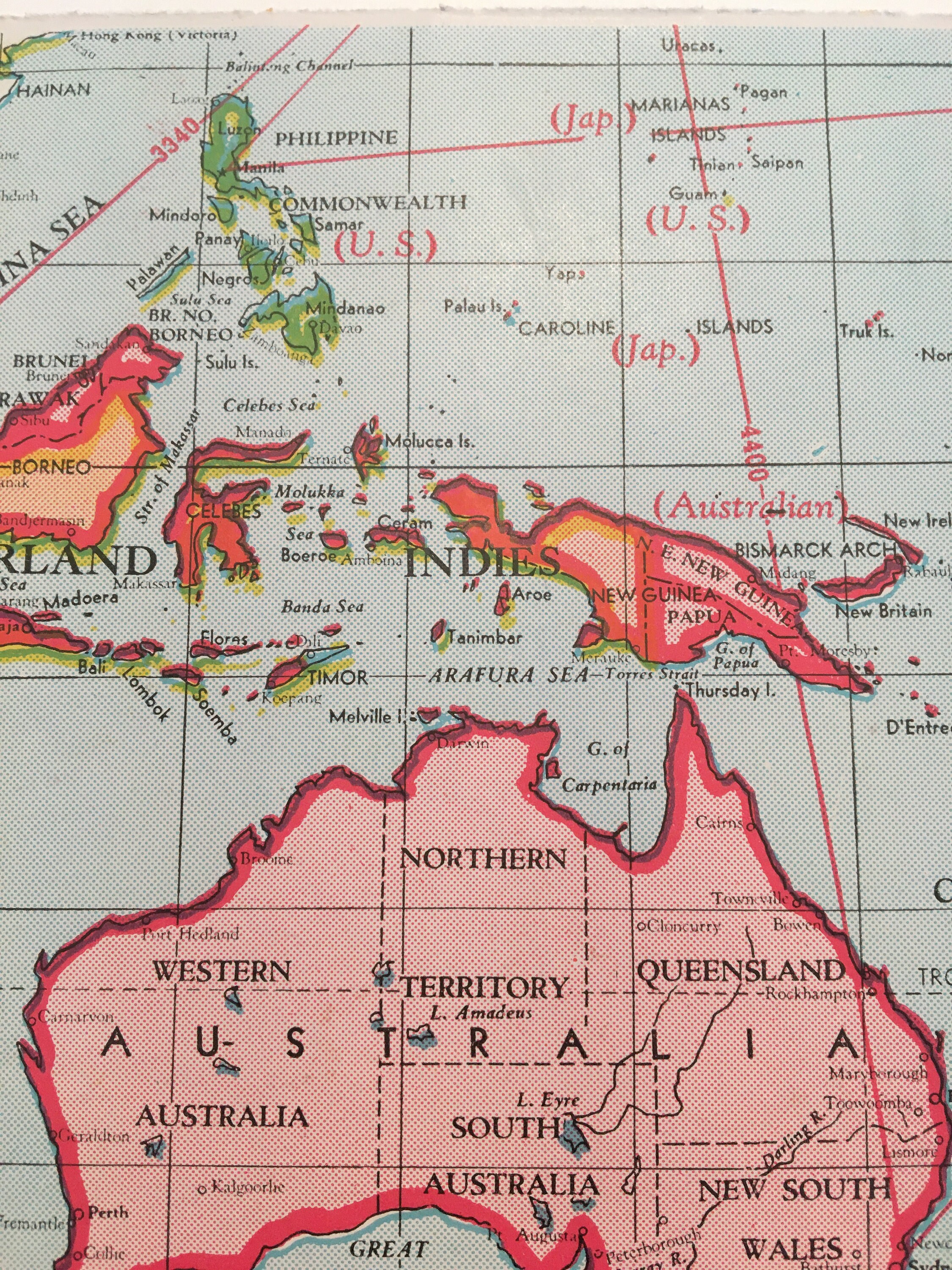 1940s WWII Pacific Theater Far East Battle Area Map Vintage | Etsy