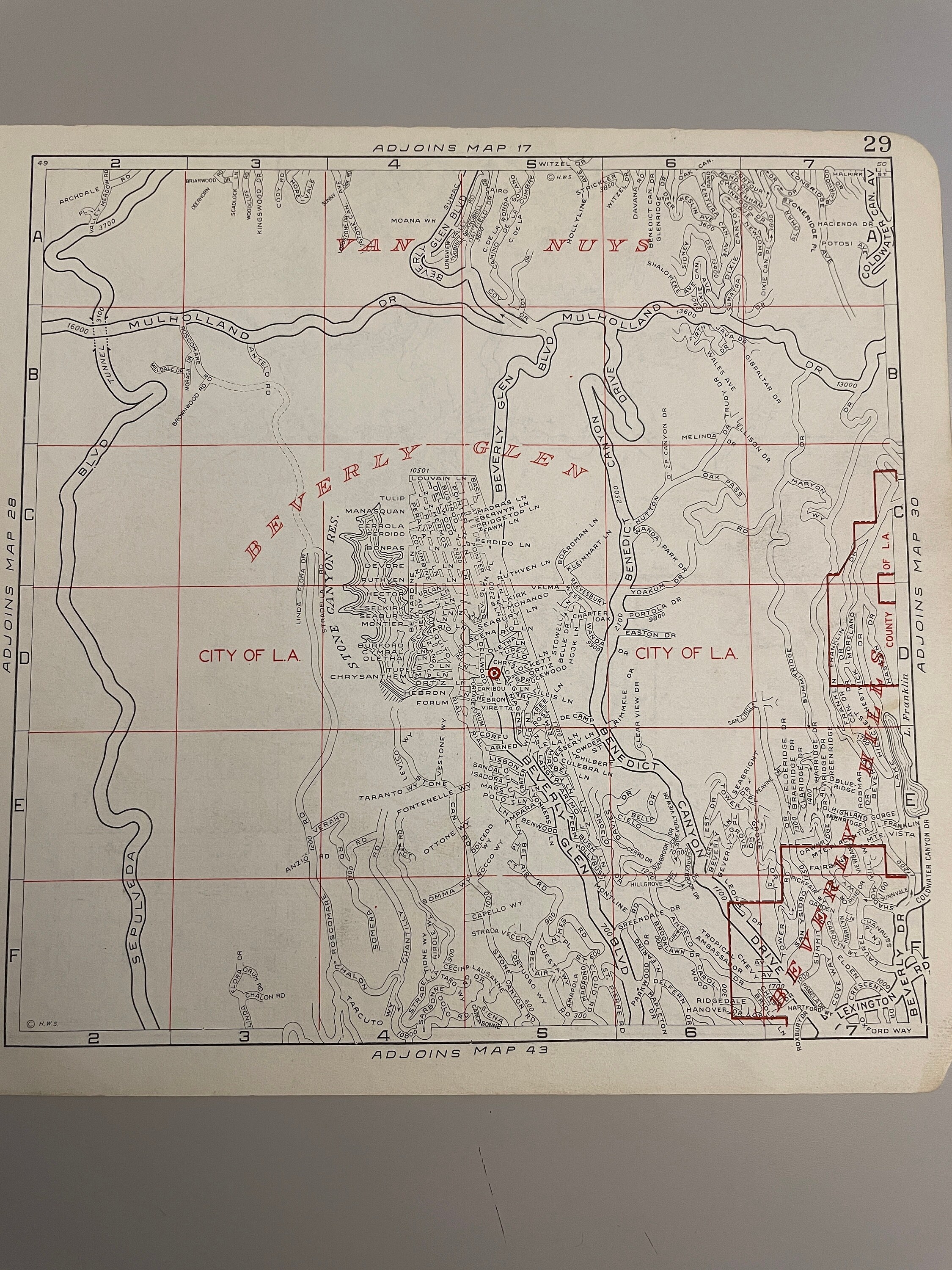Vintage Beverly Glen, Beverly Hills, Van Nuys Map- Vintage Road Atlas ...