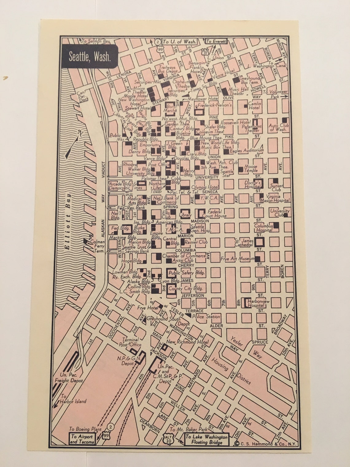 1960s Seattle City Map- Vintage Atlas - Etsy
