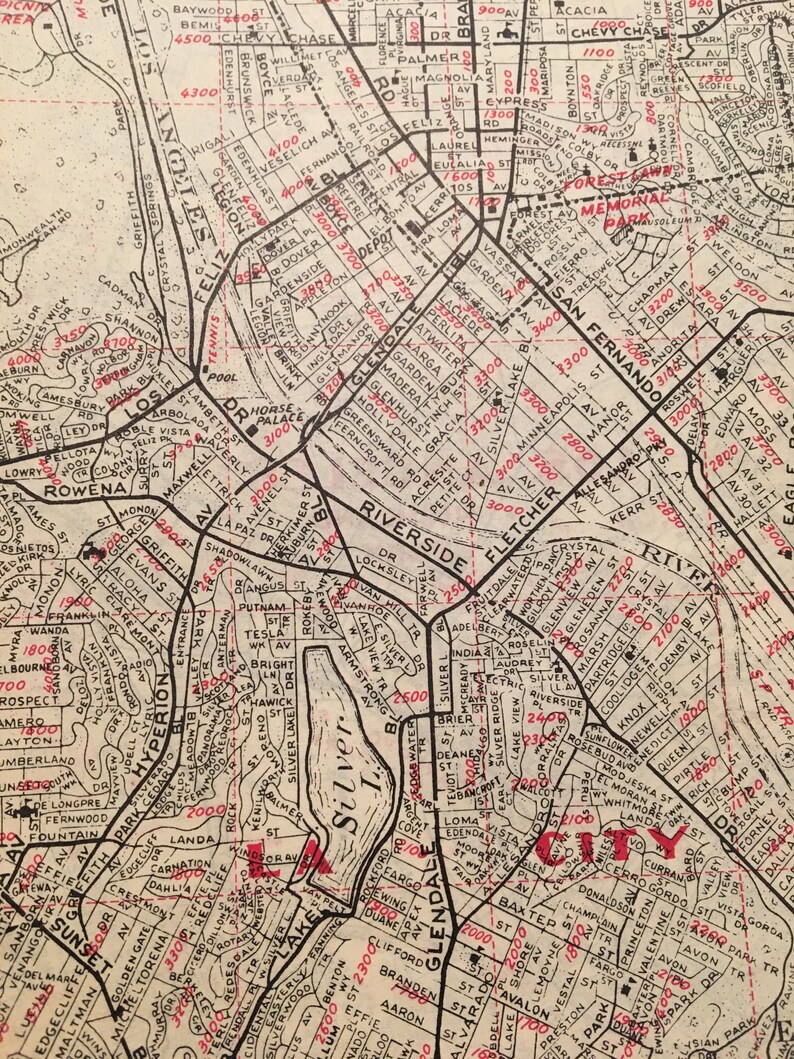 Vintage LA Map Hollywood Los Feliz Silverlake Atwater - Etsy