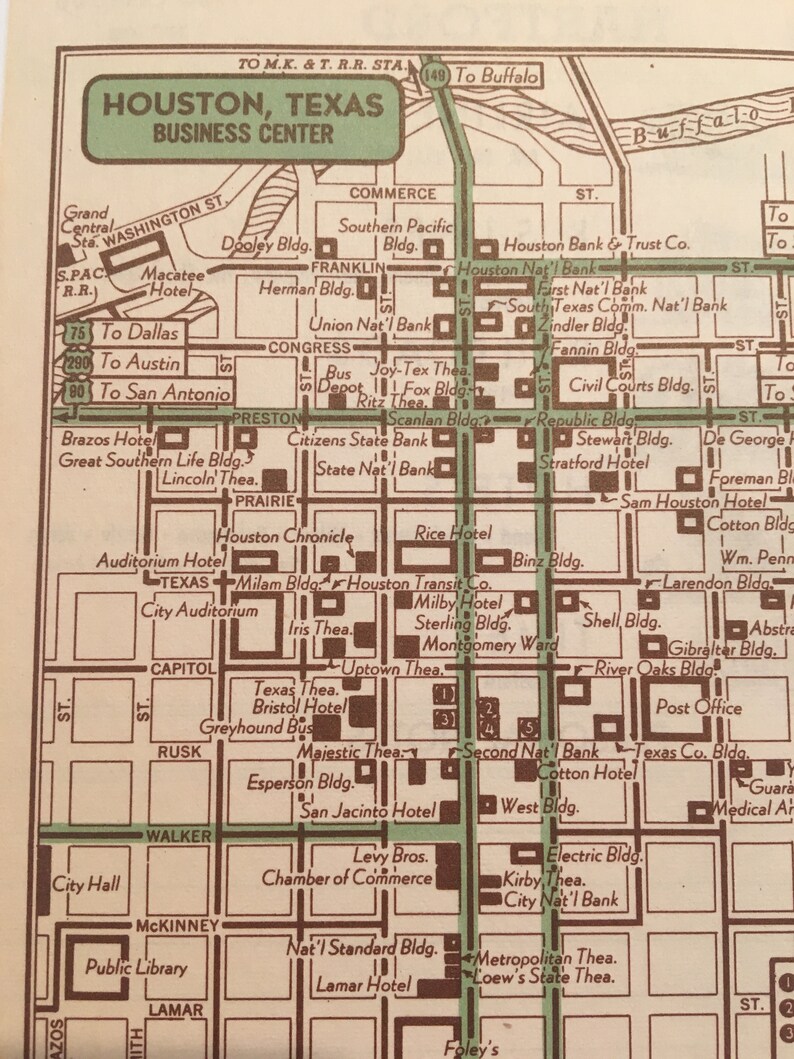1950’s Houston Map- City Road Atlas - Etsy
