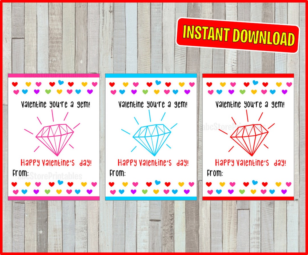 You're a Gem Valentine Printable Printable Gem Valentines DIY Kids ...