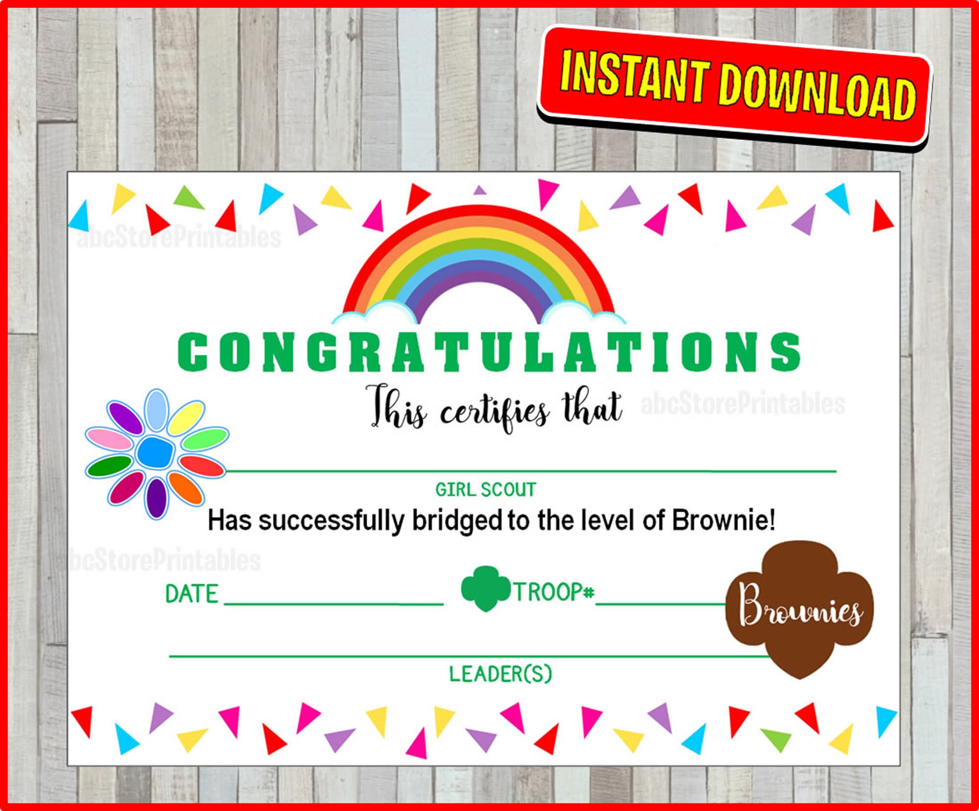 Brownie Certificate Daisy to Brownie Girl Scout Bridging - Etsy