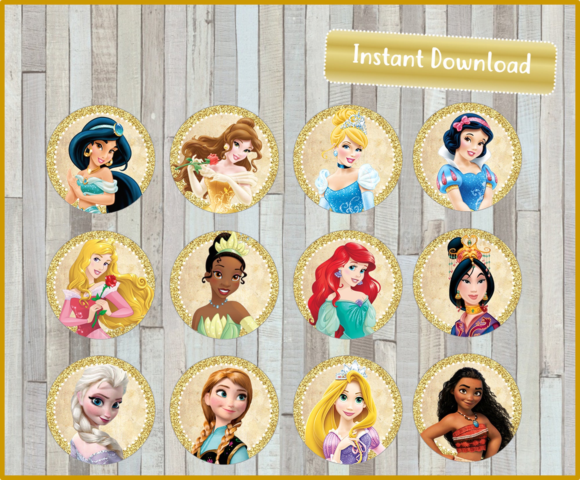 Princess Cupcakes Toppers, Printable Princess Toppers, Princess Party ...