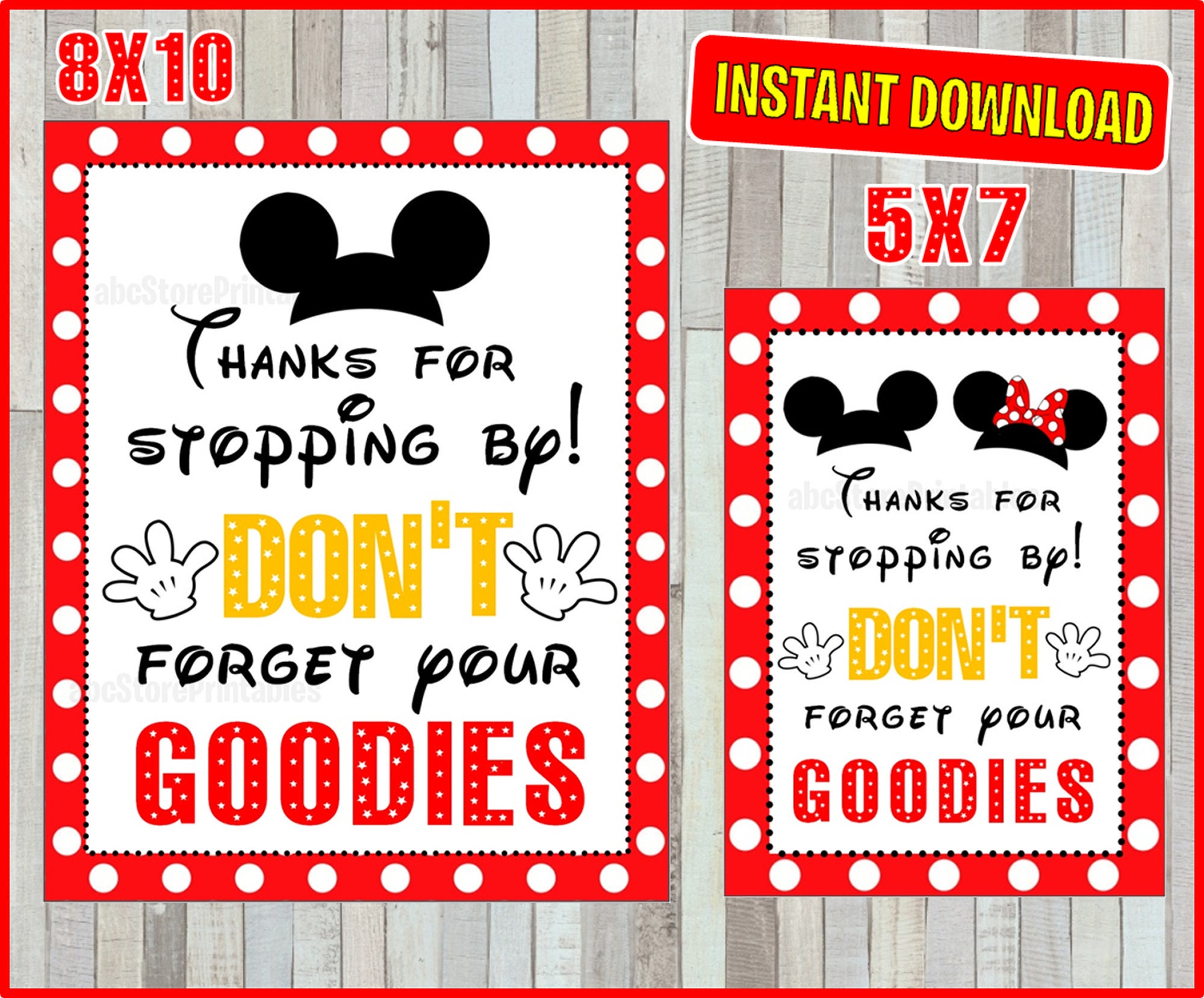 Printable Mickey Mouse Thanks for Stopping by Party Sign, 5x7 and 8x10 ...
