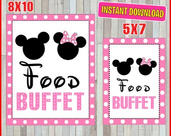 Printable Minnie Mouse Food Buffet Party Sign 5x7 and 8x10 | Etsy