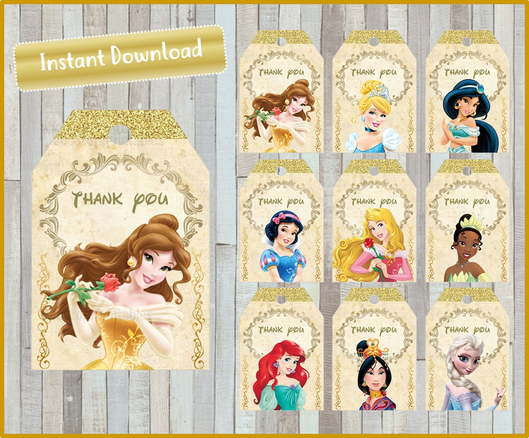 Princess Thank You Tags, Princess Gift Tags, Princess Birthday Thank ...