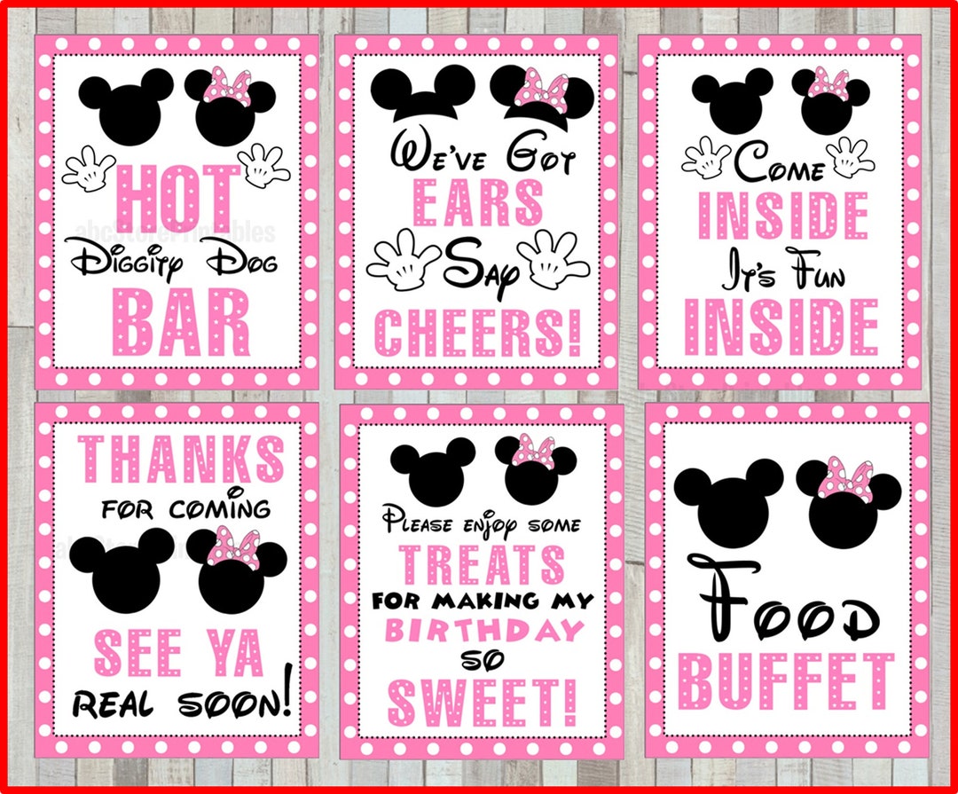 Printable Set of Mickey Minnie Mouse Party Signs, 5x7 and 8x10 INSTANT ...
