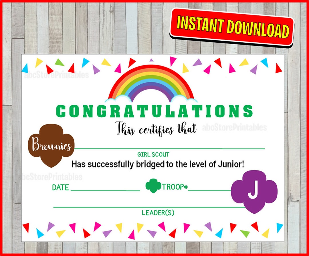 Junior Certificate, Girl Scout Bridging Certificate, Brownie to Junior ...