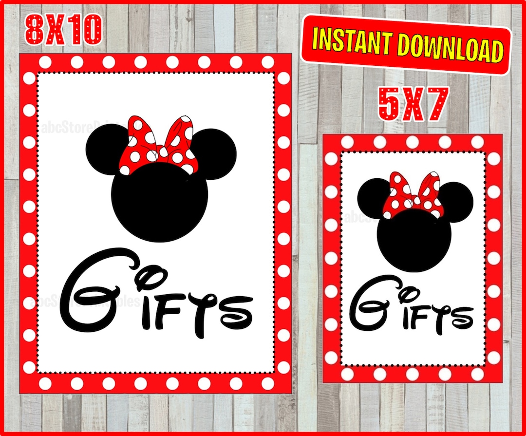 Printable Minnie Mouse Gifts Party Sign, 5x7 and 8x10 INSTANT DOWNLOAD ...