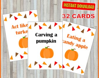 Thanksgiving Charades Party Game Printable, 32 Different Autumn Charade ...