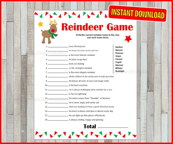 Printable Reindeer Game Christmas Game for Party DIY Holiday - Etsy ...