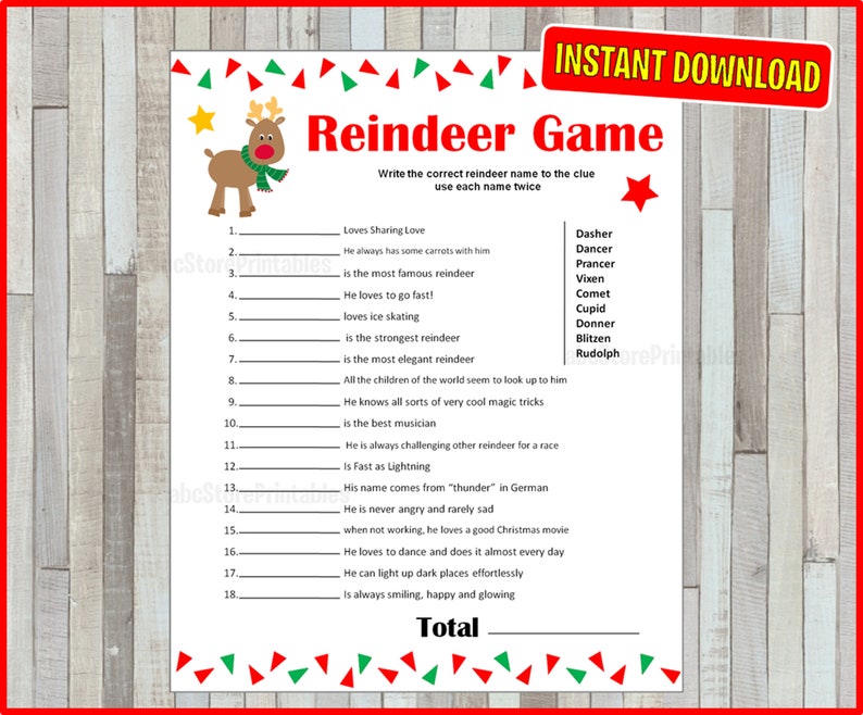 Printable Reindeer Game Christmas Game For Party DIY Holiday | Etsy
