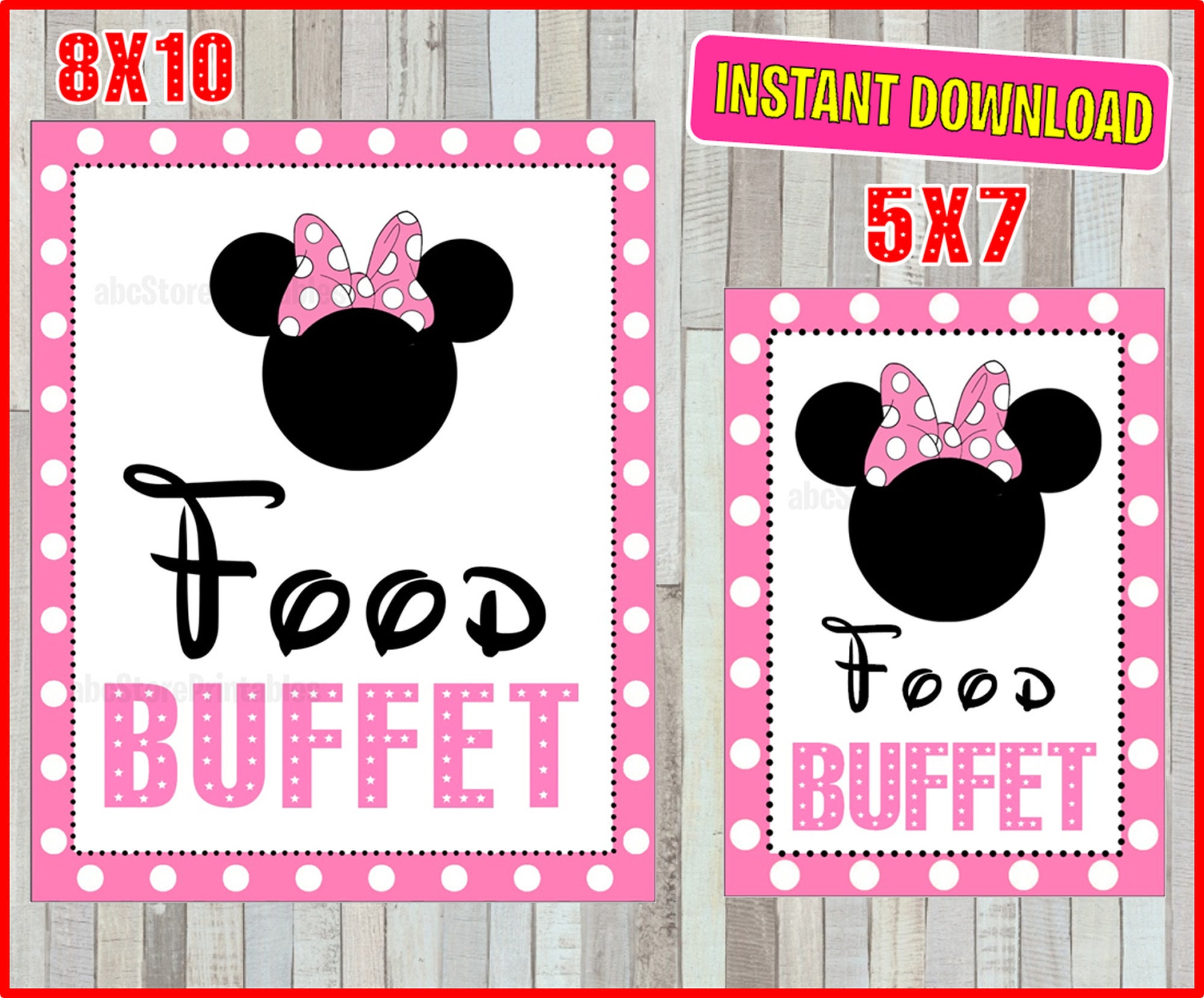 Printable Minnie Mouse Food Buffet Party Sign 5x7 and 8x10 - Etsy