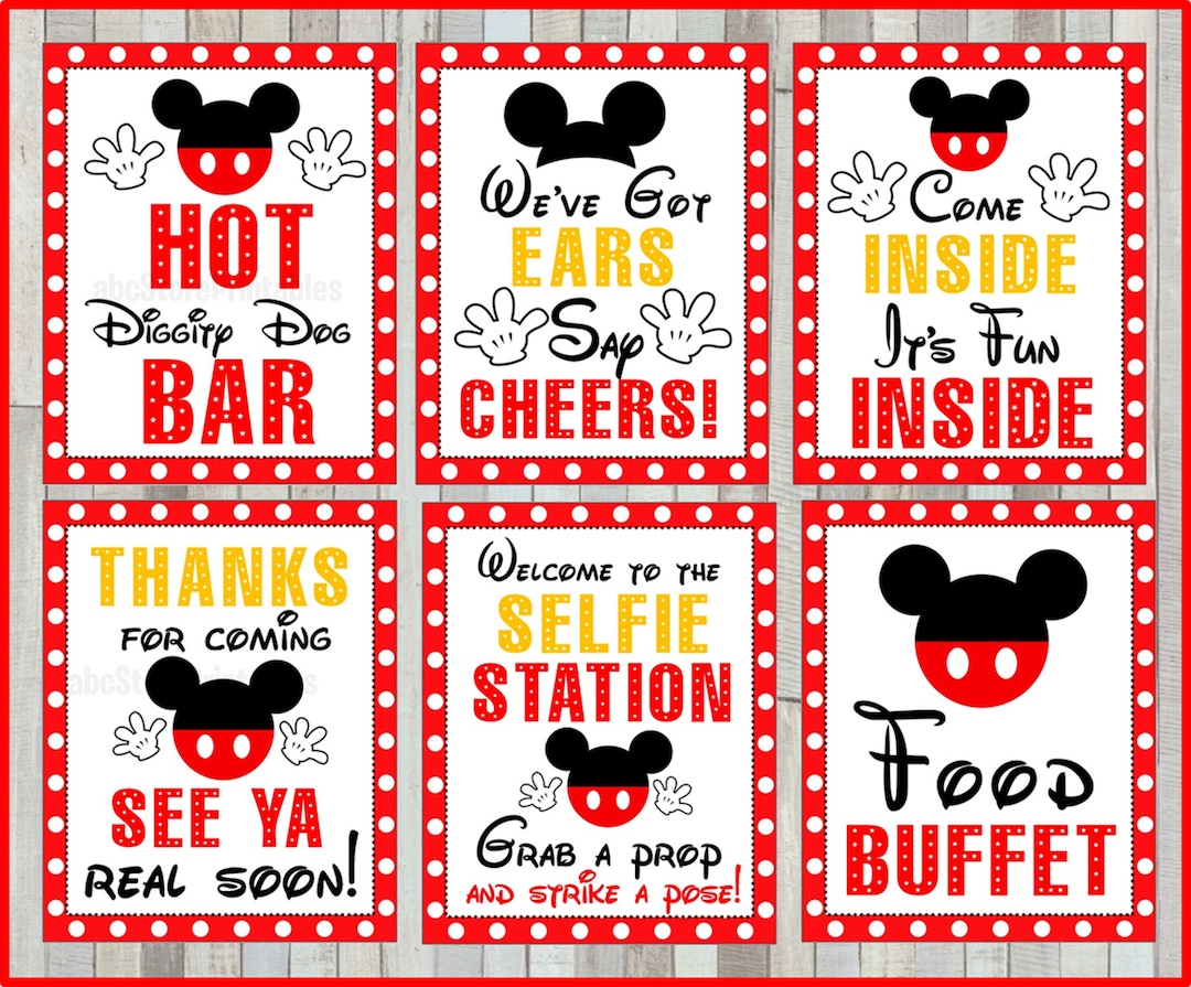 Printable Set of Mickey Mouse Party Signs, 5x7 and 8x10 INSTANT ...
