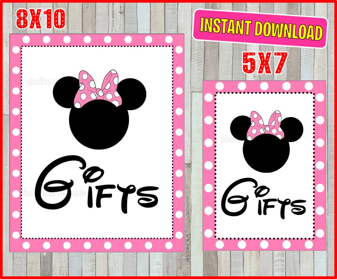 Printable Minnie Mouse Gifts Party Sign, 5x7 and 8x10 INSTANT DOWNLOAD ...