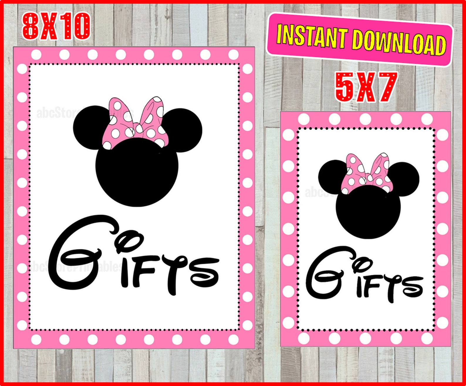Printable Minnie Mouse Gifts Party Sign, 5x7 and 8x10 INSTANT DOWNLOAD ...