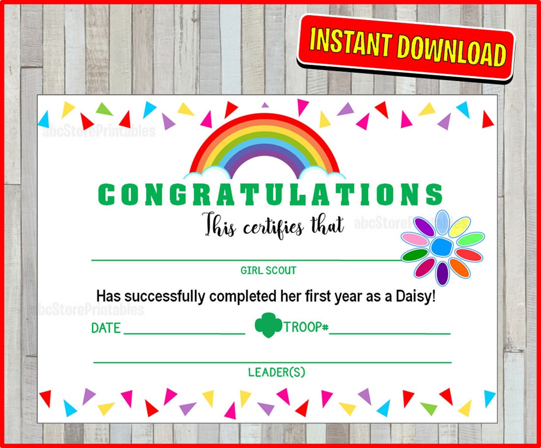 Daisy Certificate Certificate of Completion of First Year for - Etsy ...