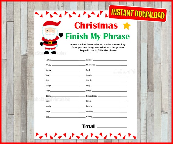 Printable Christmas Finish My Phrase Christmas Party Game | Etsy