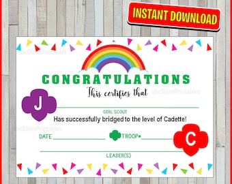 Junior to Cadette, Girl Scout Bridging Certificate, Junior Certificate ...
