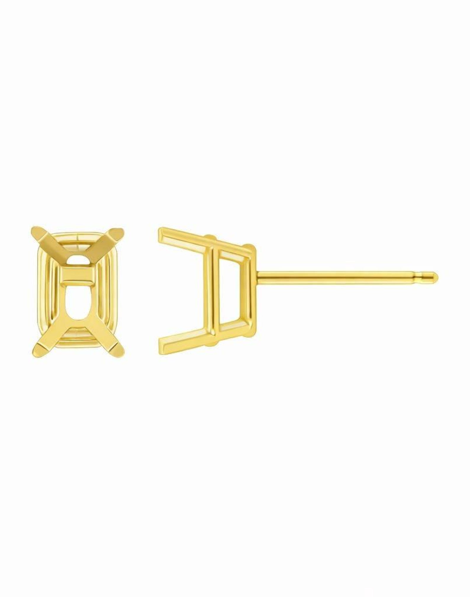 14K Gold Emerald Cut Stud Earring Mountings: Four-prong Setting (4x3mm ...