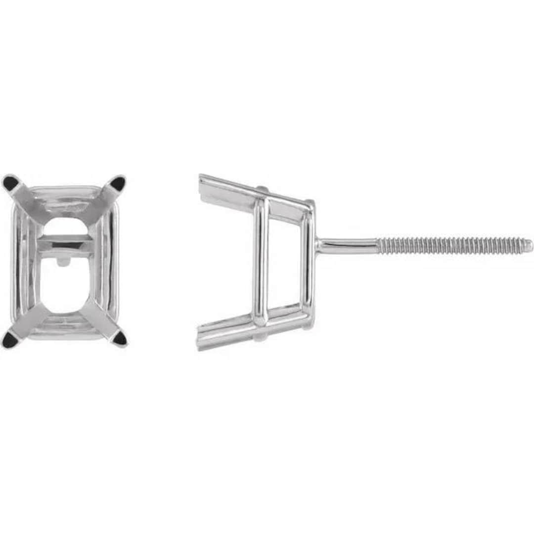 14K Gold Emerald Cut Stud Earring Mountings: Four-prong Setting (4x3mm ...