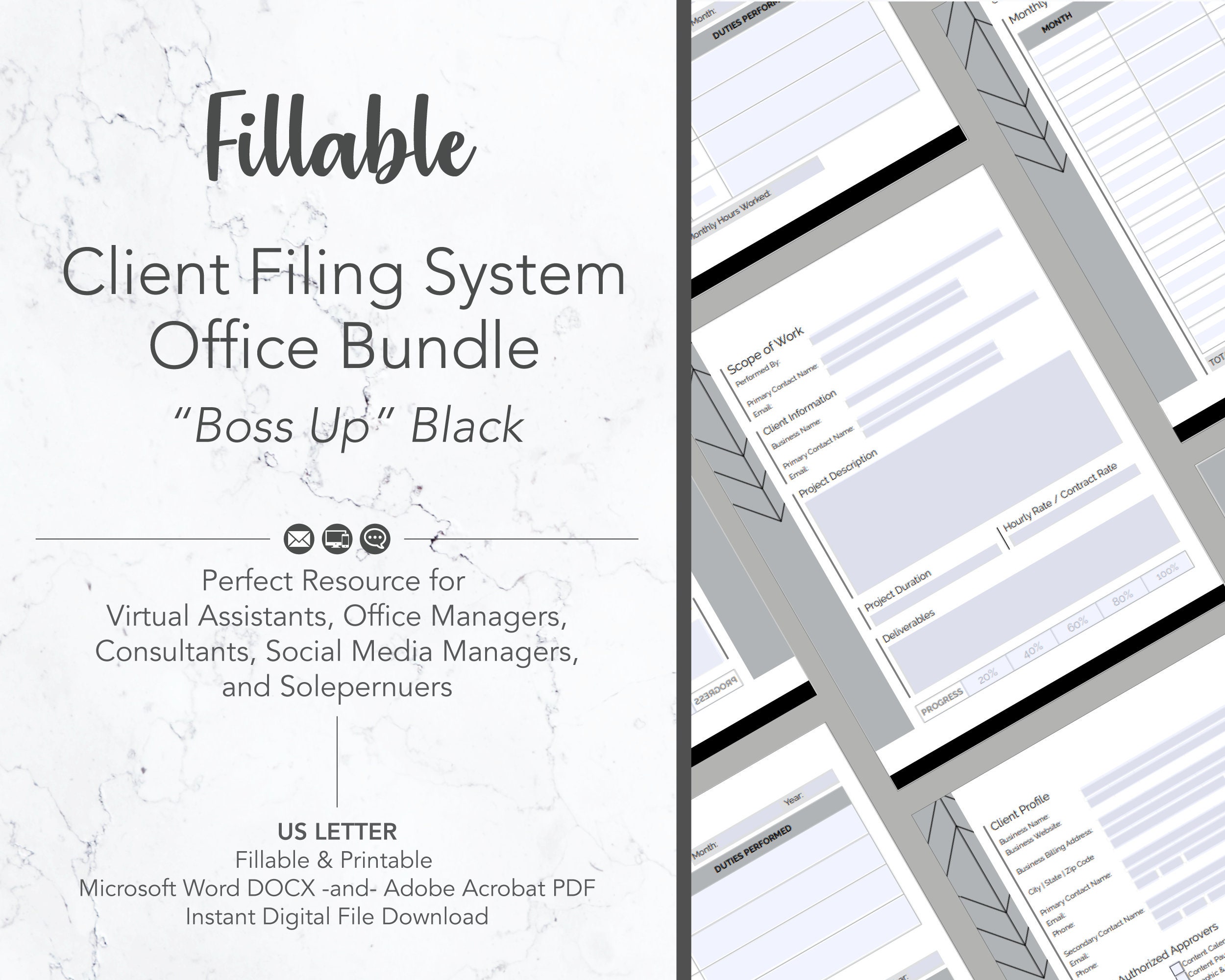 Office Filing System Template Office Bundle Fillable PDF Etsy