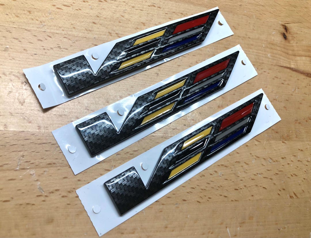 Cadillac CT4-V CT5-V Black Carbon Fiber V Emblem Set X3 GM Trunk Fender ...