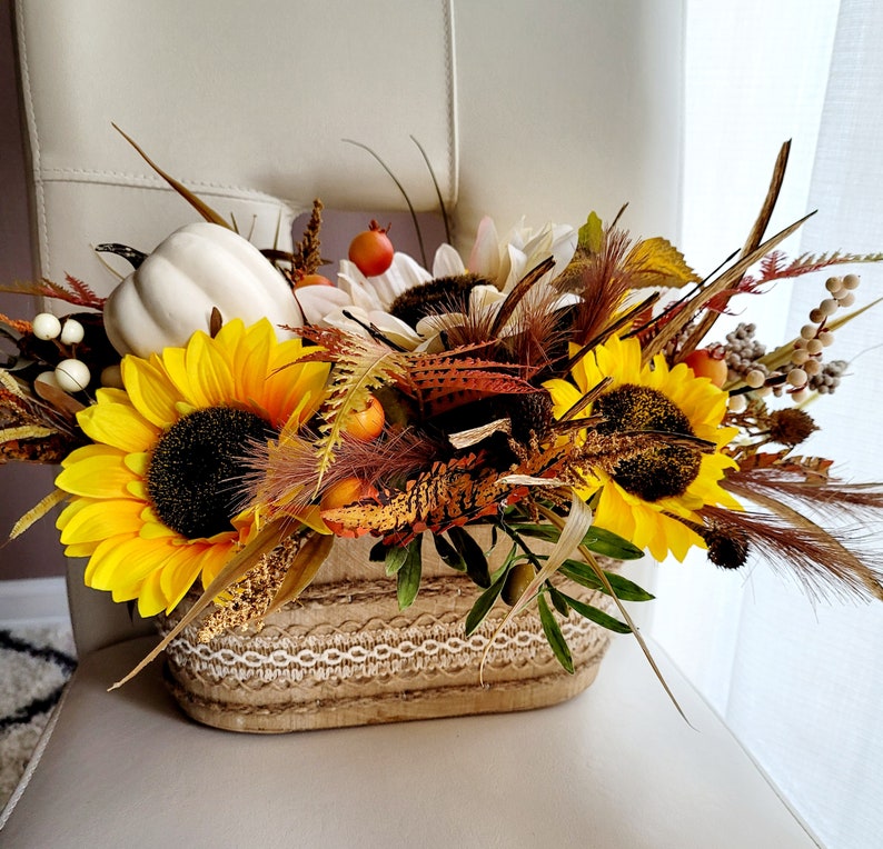 Sunflower Bucket Floral Arrangement Table Centerpiece Fall - Etsy