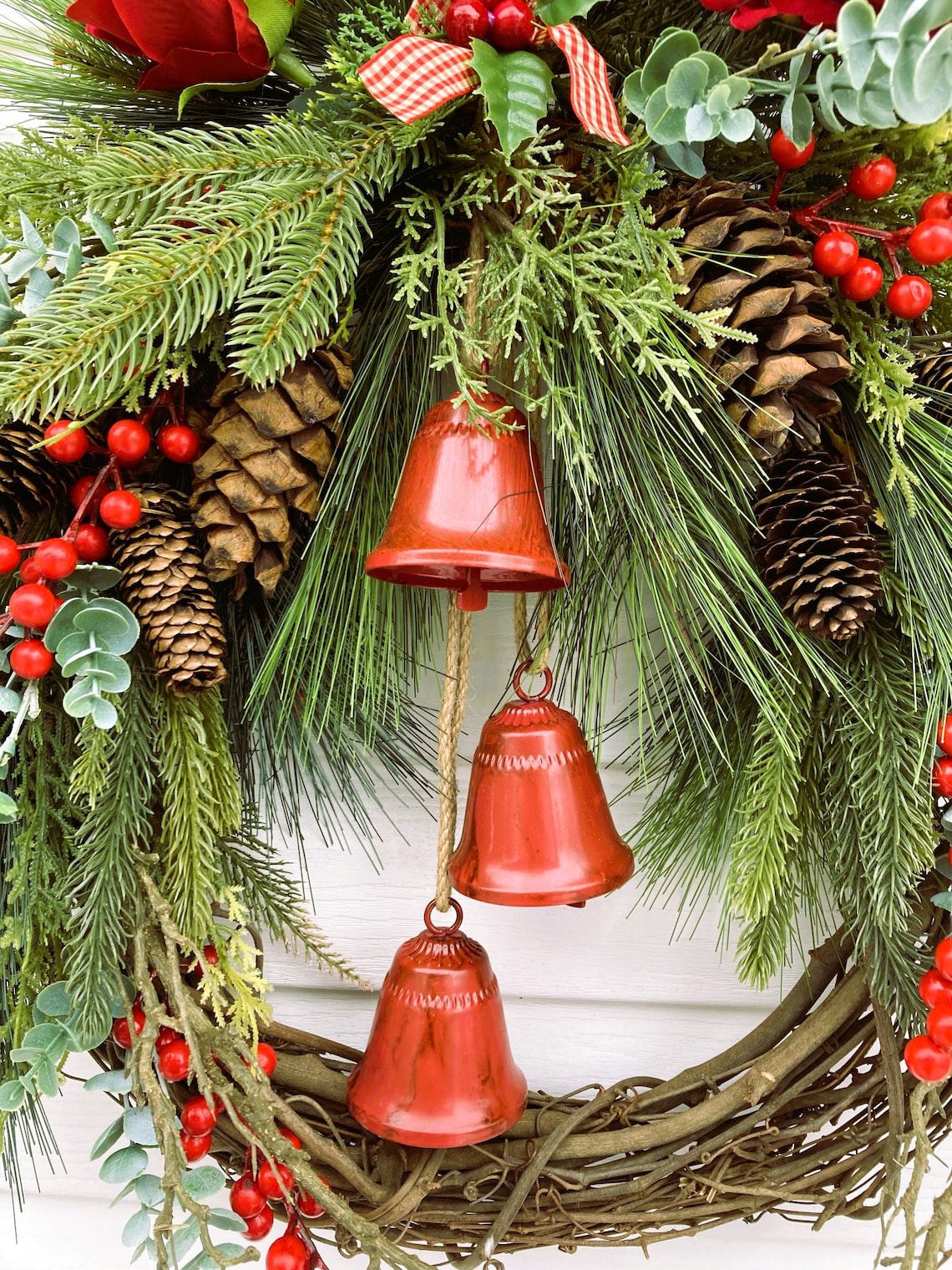 Christmas Wreath With Bells Front Door Décor Gift Wreath - Etsy