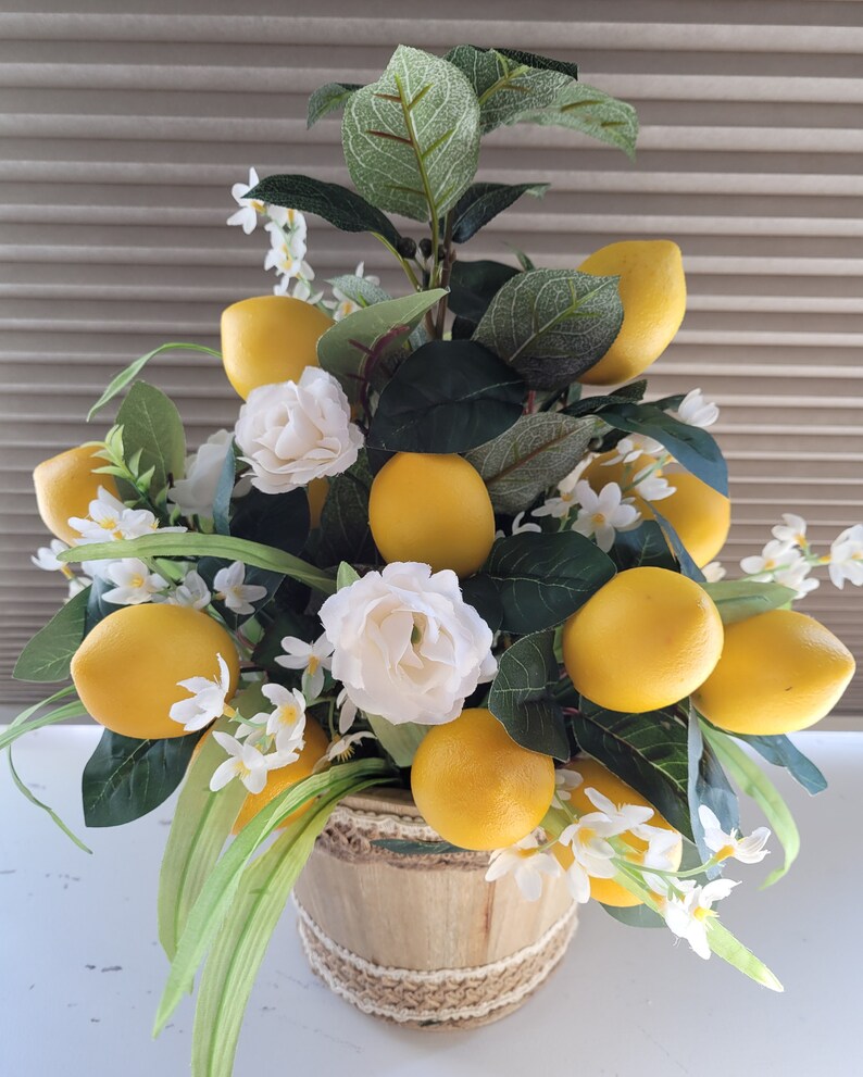 Yellow Lemons Centerpiece Wood Bucket With Lemons Gift for | Etsy