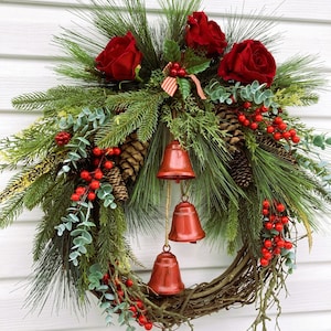 Christmas Wreath With Bells Front Door Décor Gift Wreath - Etsy