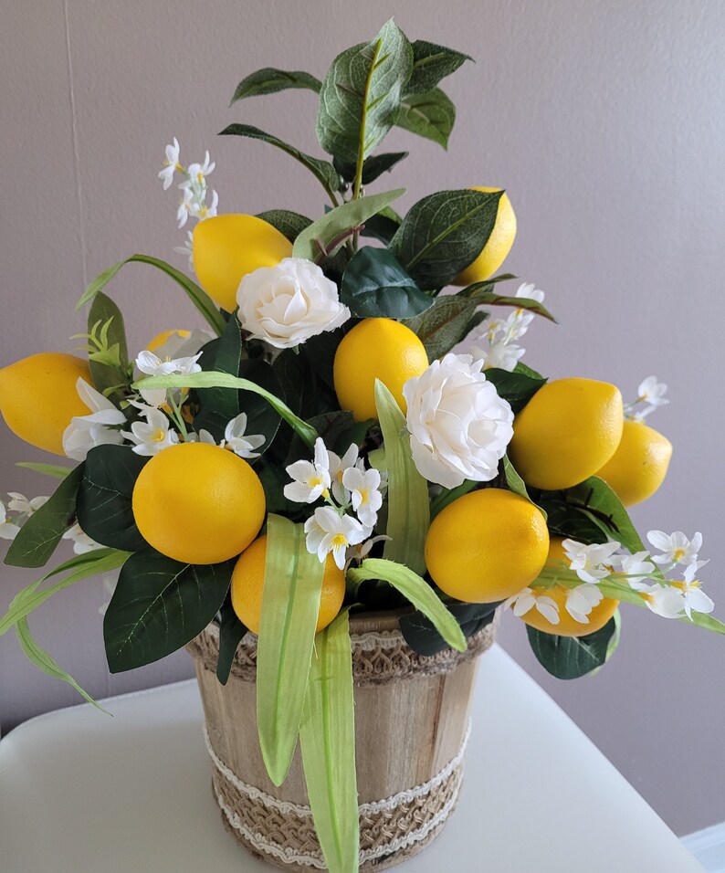 Yellow Lemons Centerpiece Wood Bucket With Lemons Gift for | Etsy