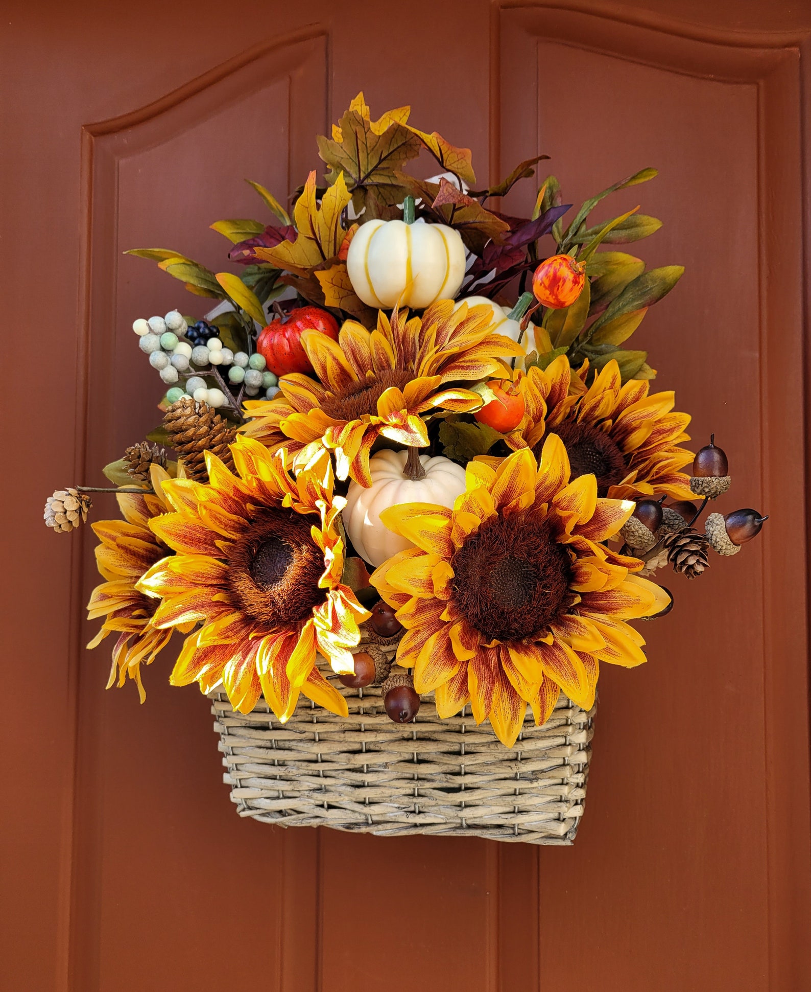 Sunflower Arrangement Fall Door Basket Farmhouse Décor - Etsy